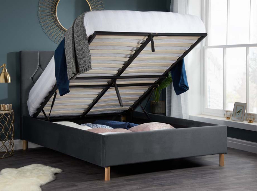 Locksley Grey King Size Ottoman Bed Frame