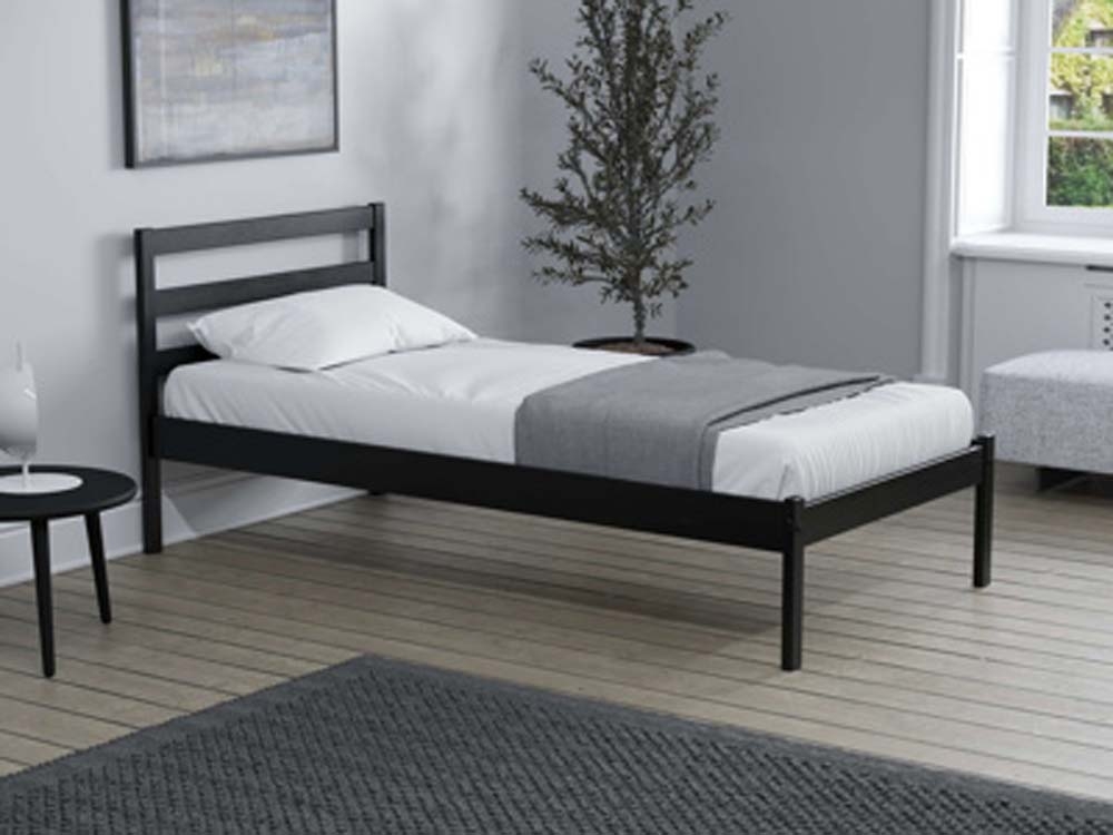 Luna Black Pine Single Bed Frame