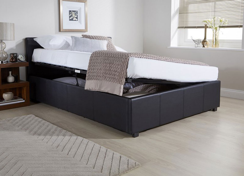 Side Lift Ottoman Storage Black Double Bed Frame - Double Bed Frames ...